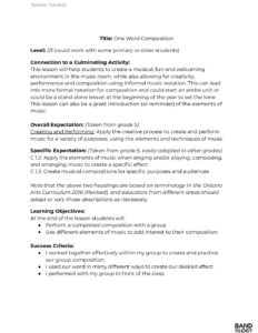 One Word Composition Lesson Plan | Bandology